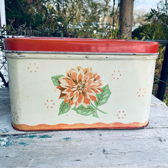 Kitchen | Vintage 195s Metal Bread Box Floral Farmhouse Storage Tin Mcm ...